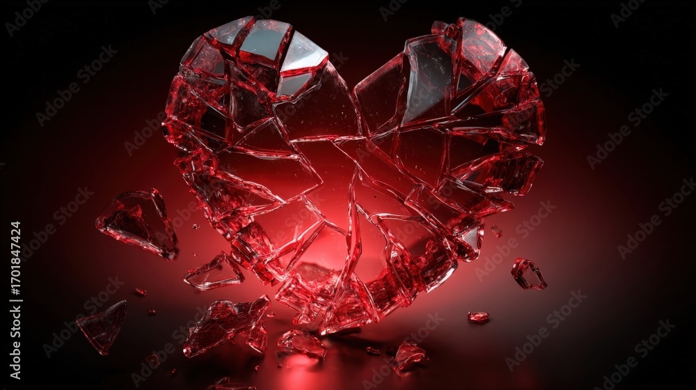 Shattered Glass Heart: Conceptual Image Depicting Heartbreak, Loss, and ...