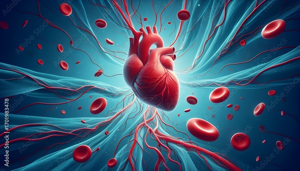 Heart blood circulation and cardiovascular system health symbol with ...