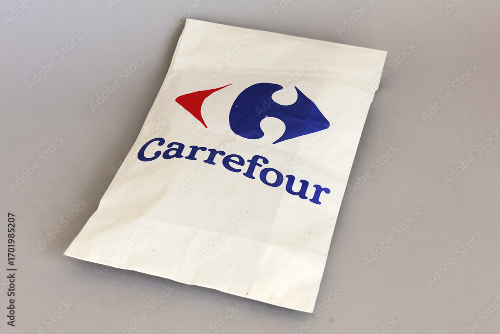 Italy – September 13, 2025: Carrefour paper bag from the deli counter ...