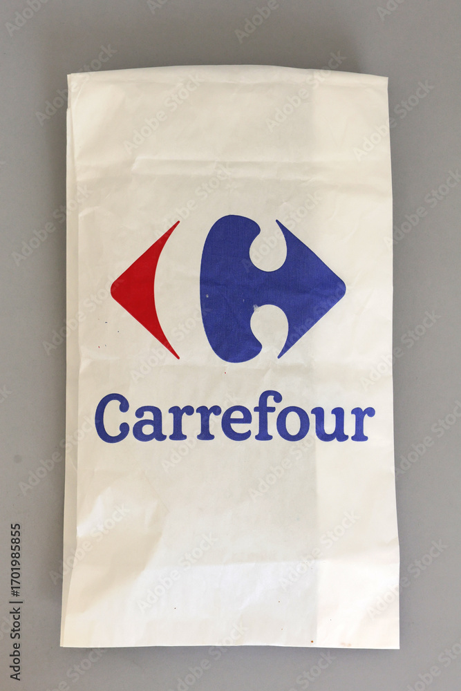 Italy – September 13, 2025: Carrefour paper bag from the deli counter ...