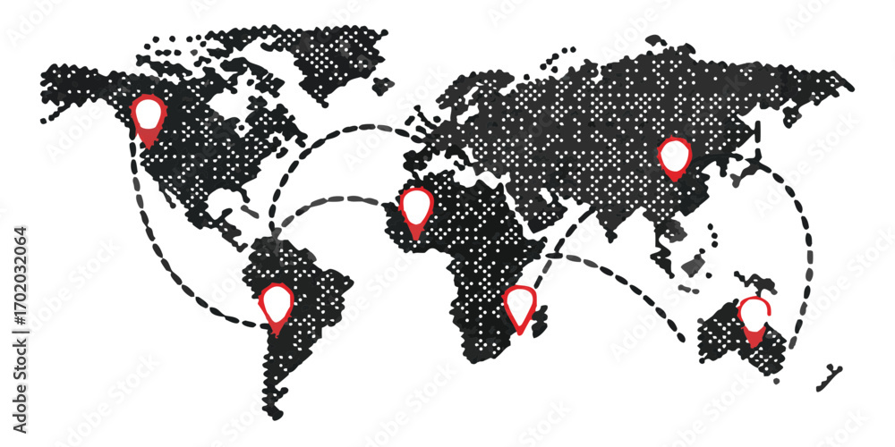 [BAE] å_World map with dotted continents connected by dashed lines and ...
