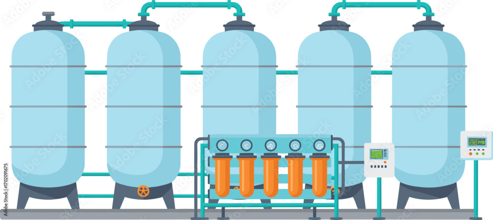 Industrial water filtration system, pressure tank setup, automated ...
