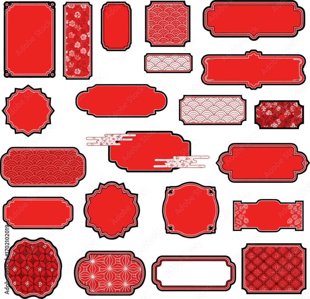 Create a kinds of deferent Traditional Japanese frame set, red vector ...