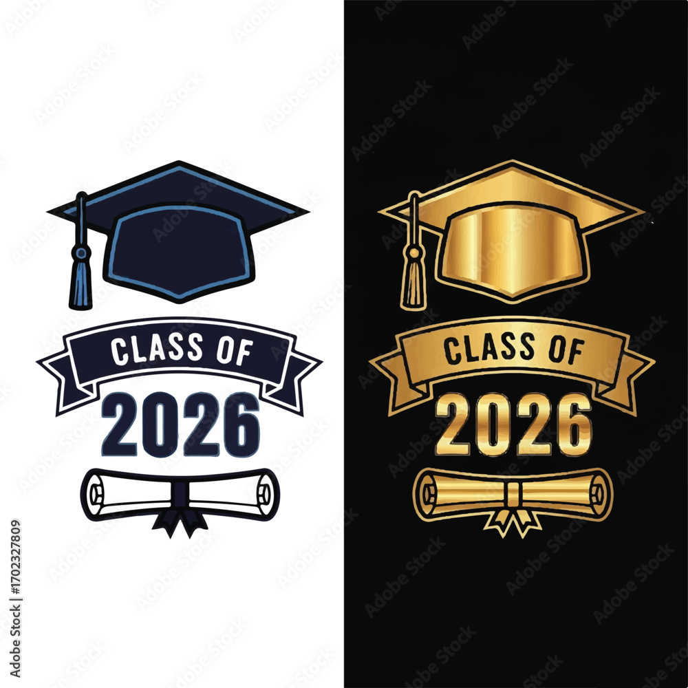 Class of 2026 graduation emblems with mortarboard caps, banners, and ...