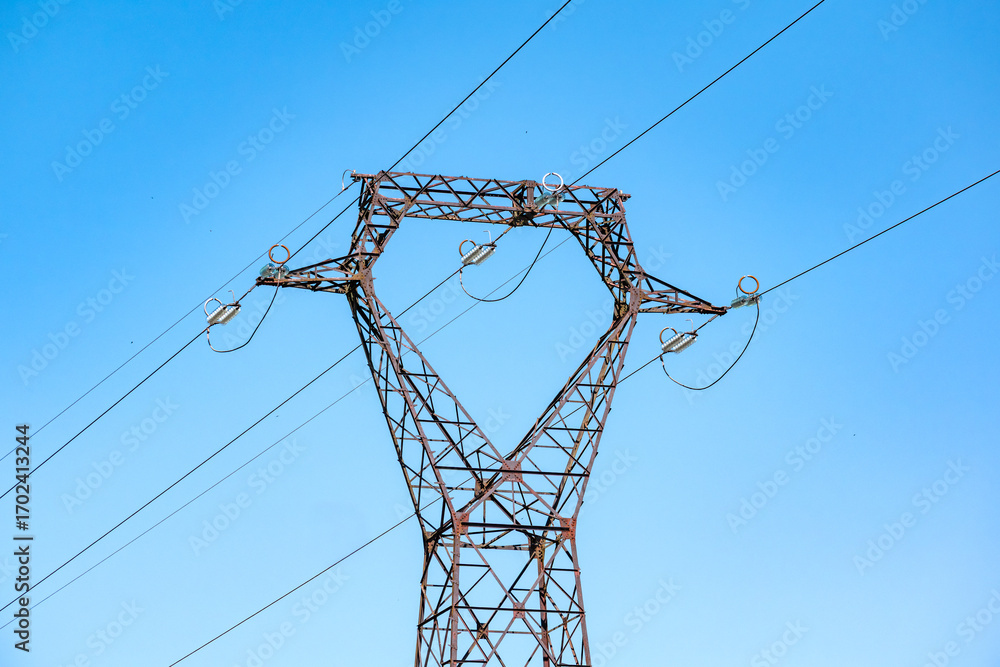 Electricity pylon and nature, real life photo Stock Photo | Adobe Stock
