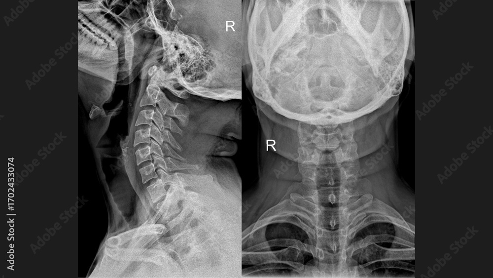 X-ray of cervical and upper thoracic spine showing native vertebral ...