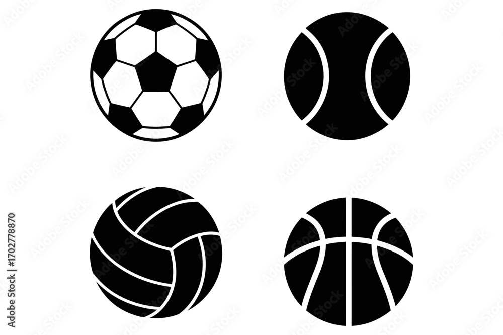 Four different types of balls including a soccer ball tennis ball ...