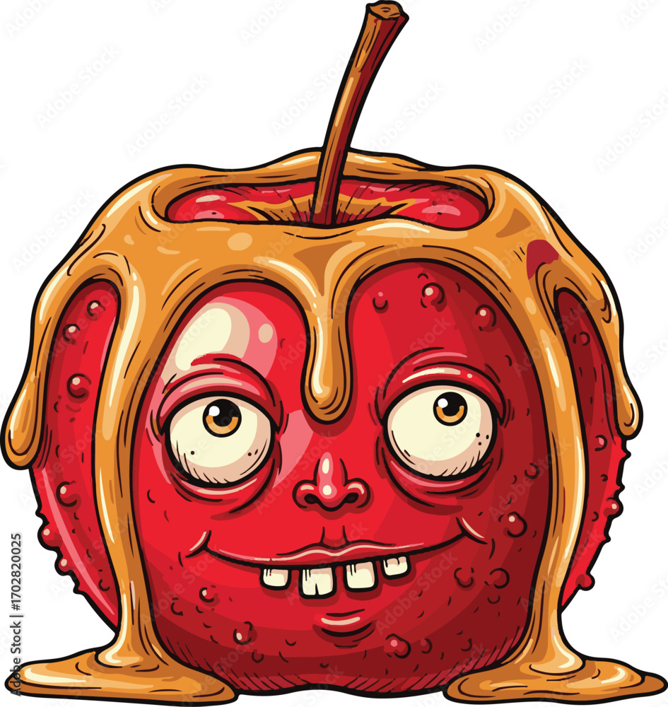 Stock-Vektorgrafik „Funny Cartoon Caramel Apple Character with a Goofy ...