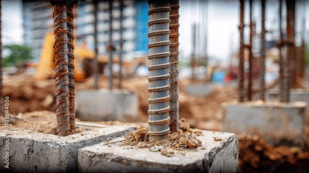 Construction Site Rebar Supports on Concrete Footings, Infrastructure ...