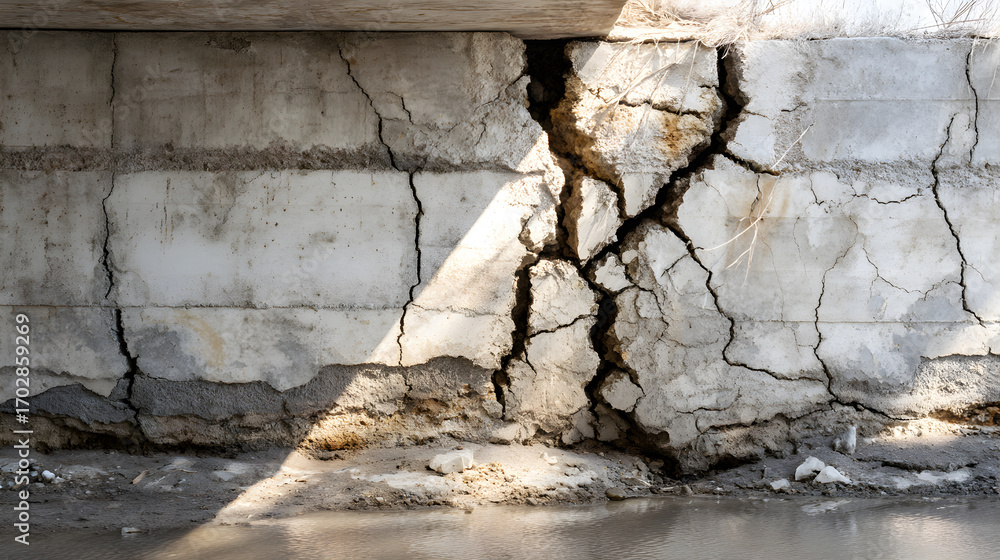 Large cracks showing structural damage under bridge support Stock Photo ...