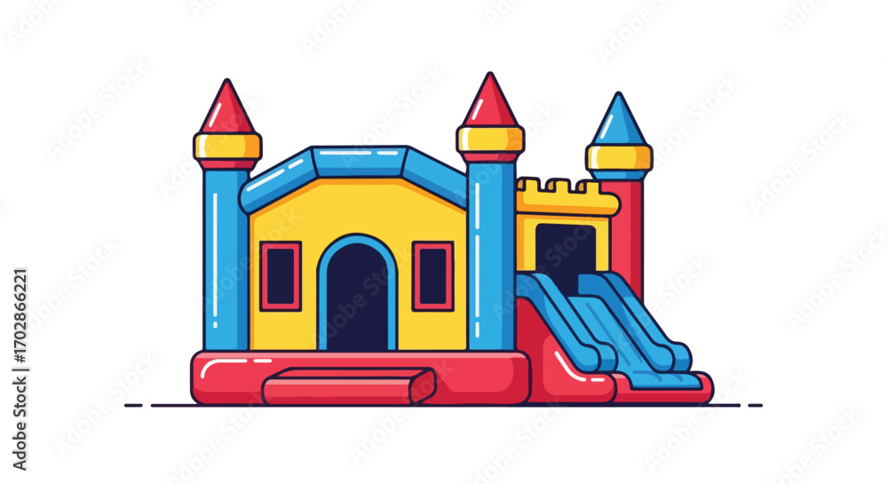 Whimsical Inflatable Bounce House with Turrets and Slide for Children's ...