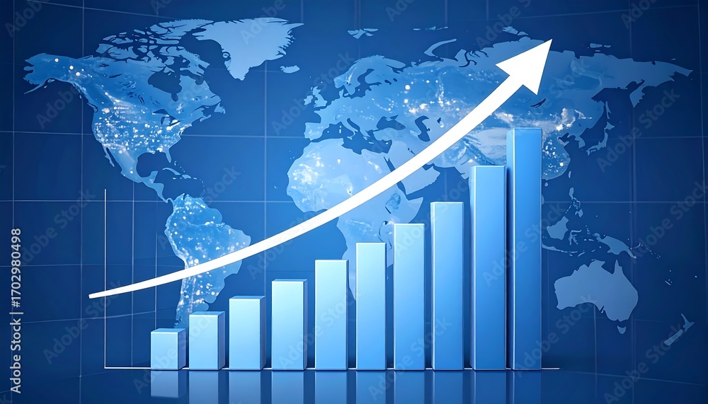 Visual showing global economic growth. Chart depicts rising bars with ...