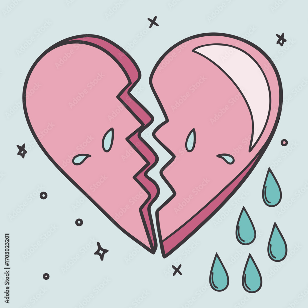 Sadness and heartbreak shown with a cracked heart and tears, symbol of ...