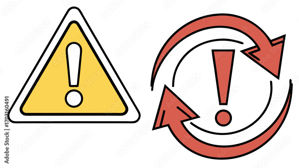 Two Warning Signs Triangle and Circular Arrow with Exclamation Marks ...