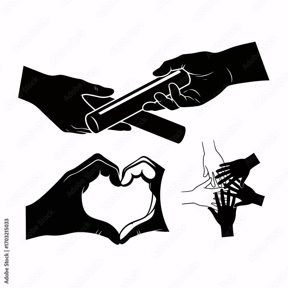 Seamless collaboration and unity depicted through hands passing baton ...