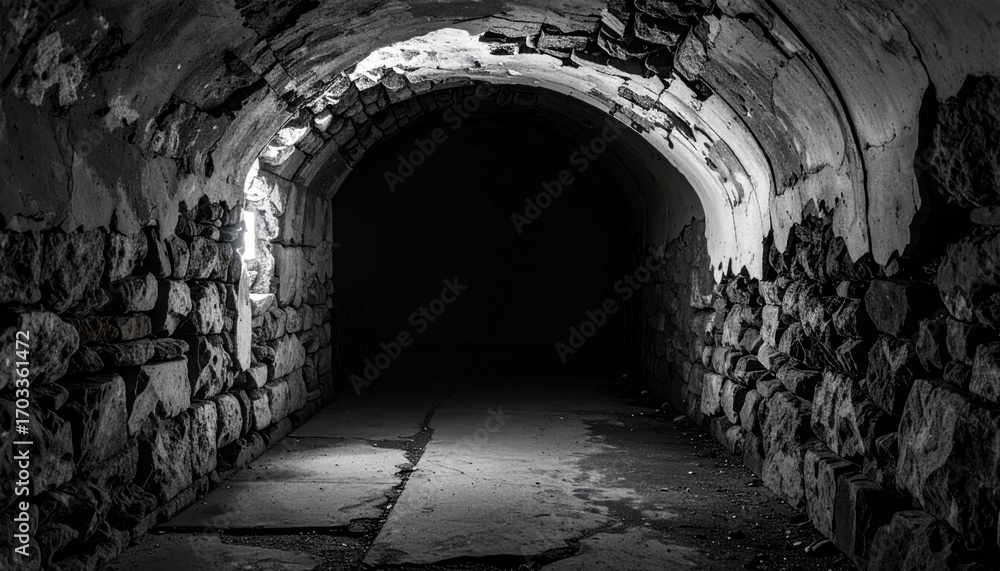 Mysterious Dark Stone Tunnel Underground Architecture with Ominous ...