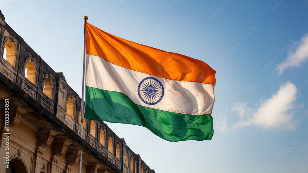 flag of india,A large Indian flag, with its characteristic saffron ...
