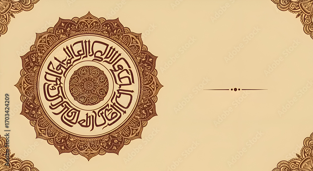 Elegant circular medallion featuring traditional Arabic calligraphy, a ...