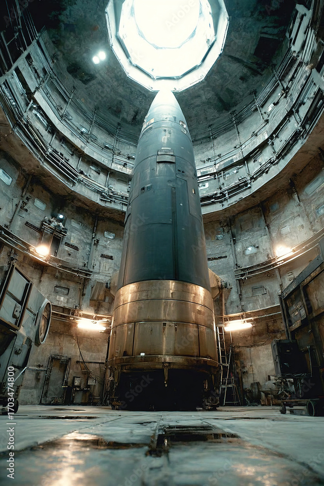 Military silo housing ballistic nuclear missile inside a secure ...