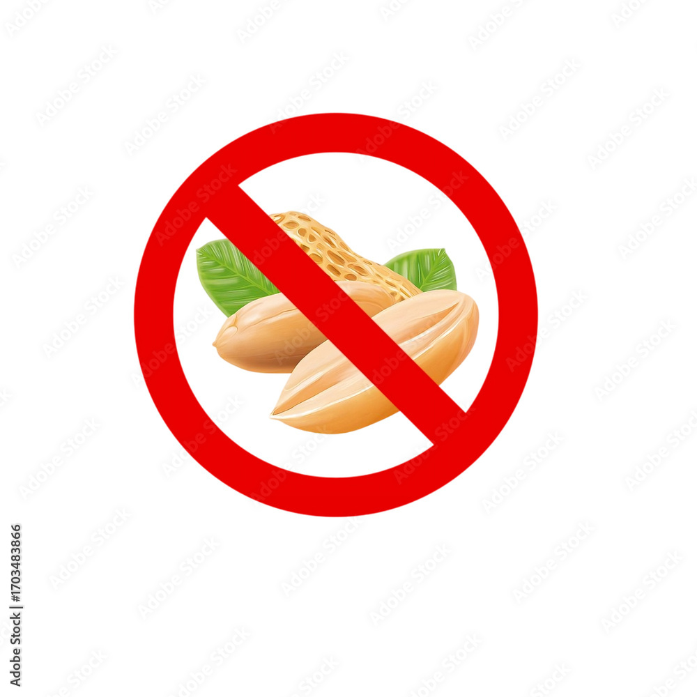 Prohibition sign with picture of peanuts under prohibition symbol in ...