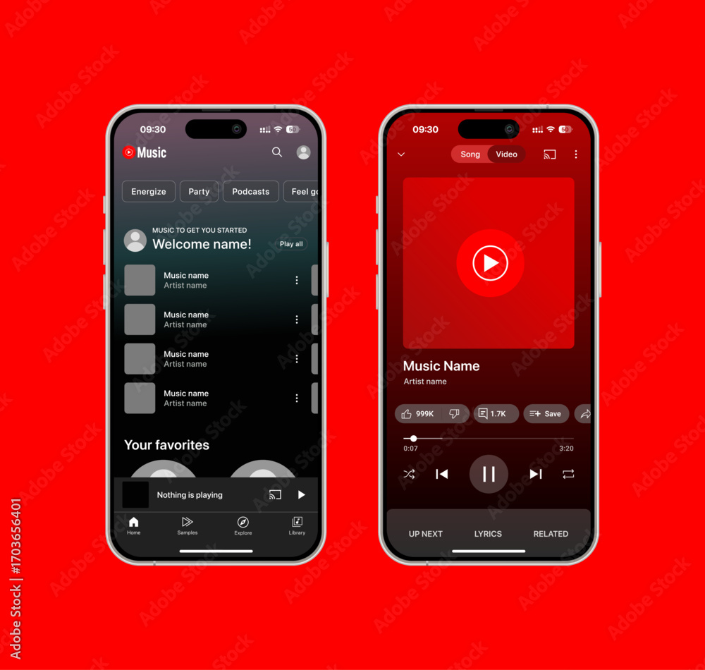 YouTube Music UI template 2025 update shown on iPhone 17. Editable ...