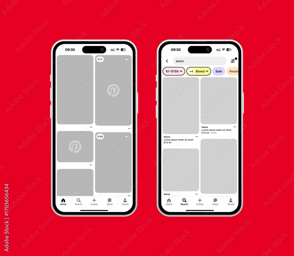 Pinterest UI template 2025 update shown on iPhone 17. Editable vector ...