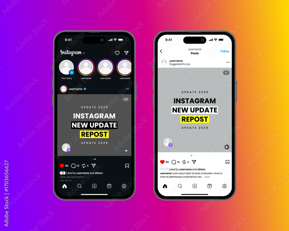Instagram Reels 2025 white mode UI template for iPhone 17. Editable ...