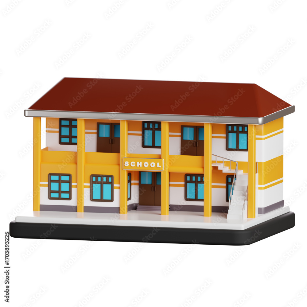 Vector de Stock Adorable 3D Model of a Two-Story School Building ...