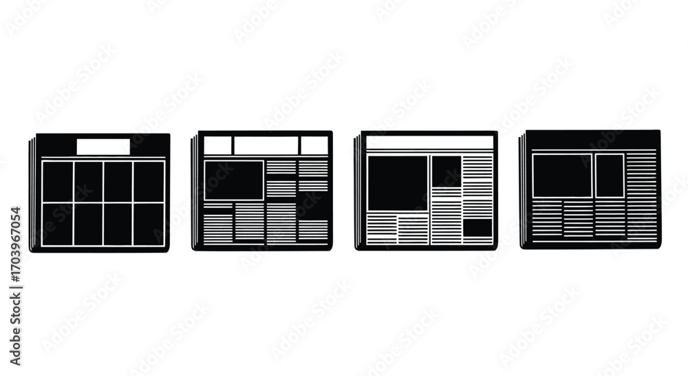 Four different ui website layouts with grids and content blocks ...