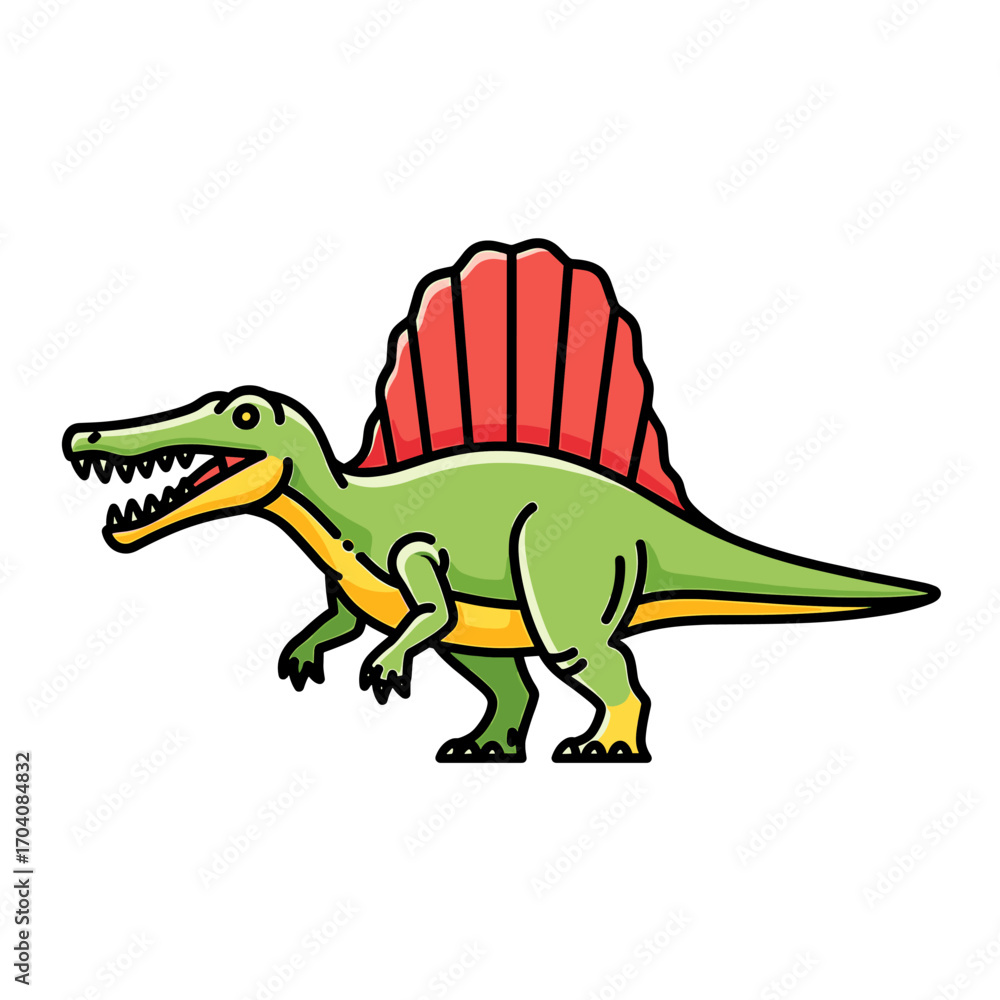 Cartoon illustration of a Spinosaurus dinosaur, showing its distinctive ...