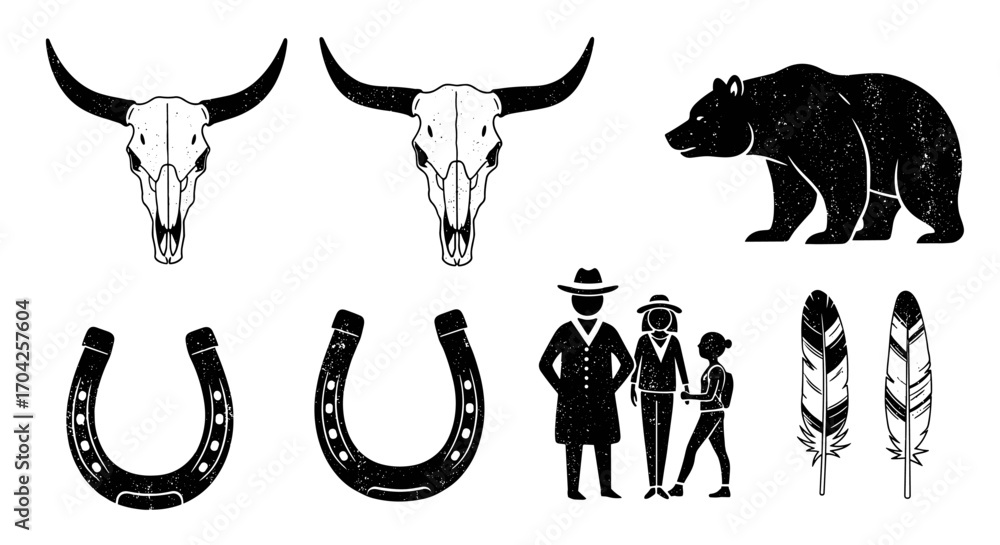 Wild west western frontier cowboy american indian culture symbols and ...