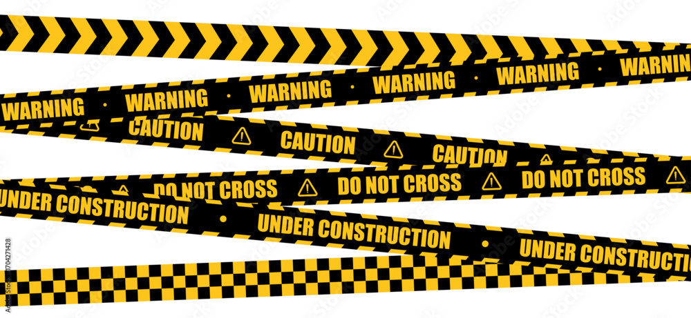 Caution Warning Tape Mockup Set with Danger Signs Safety Icons ...