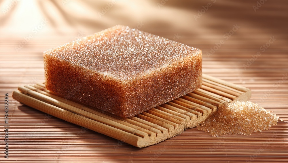 Brown sugar soap bar on a bamboo mat. Stock Illustration | Adobe Stock