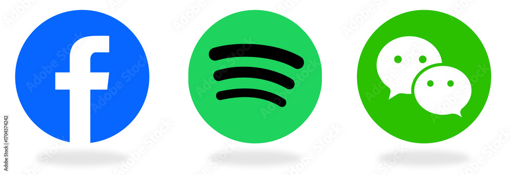 Spotify, Facebook, WeChat, Social media icon set or logo transparent ...