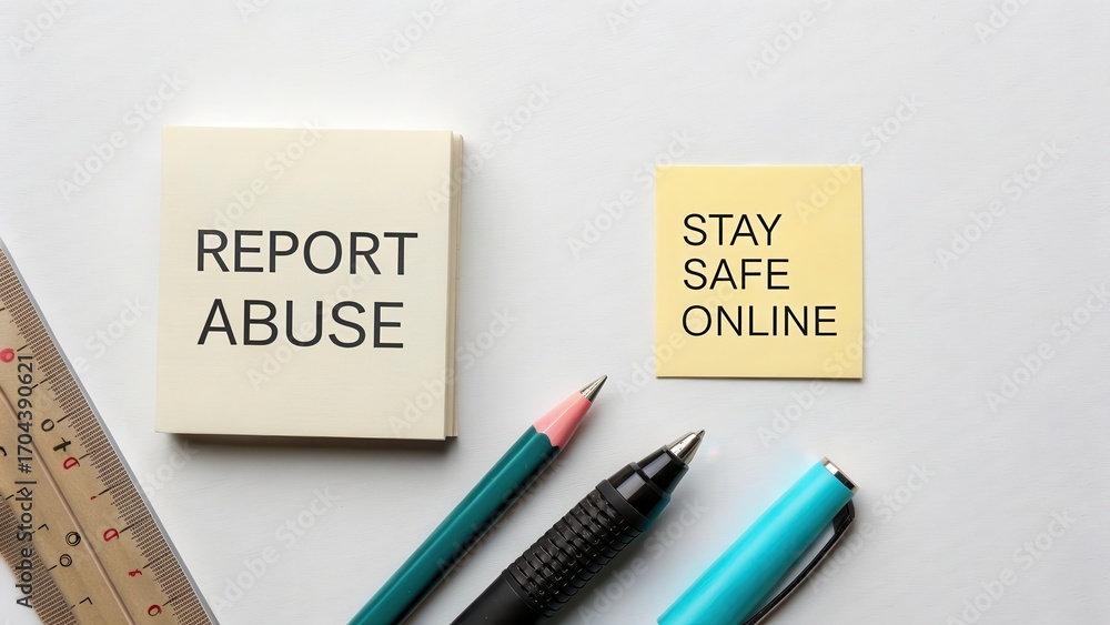 Note on online safety with messages about reporting abuse and awareness ...
