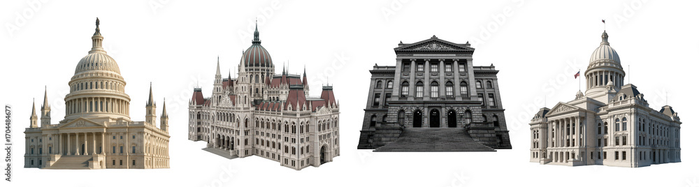 Capitol and parliament building set including diverse architectural ...
