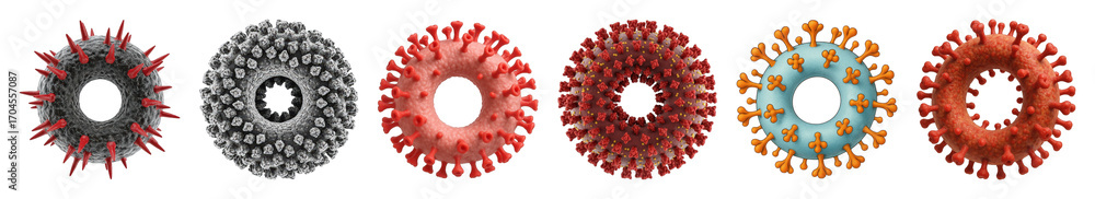 Coronavirus models set including various realistic, microscopic, and ...