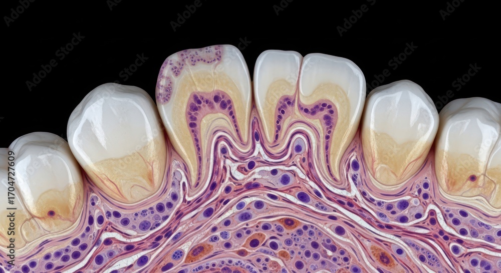 Detailed cross-section visualization of human teeth revealing internal ...