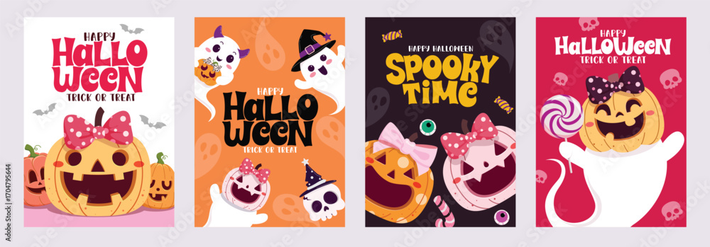 Vector de Stock Happy Halloween Trick or Treat greeting text clipart ...