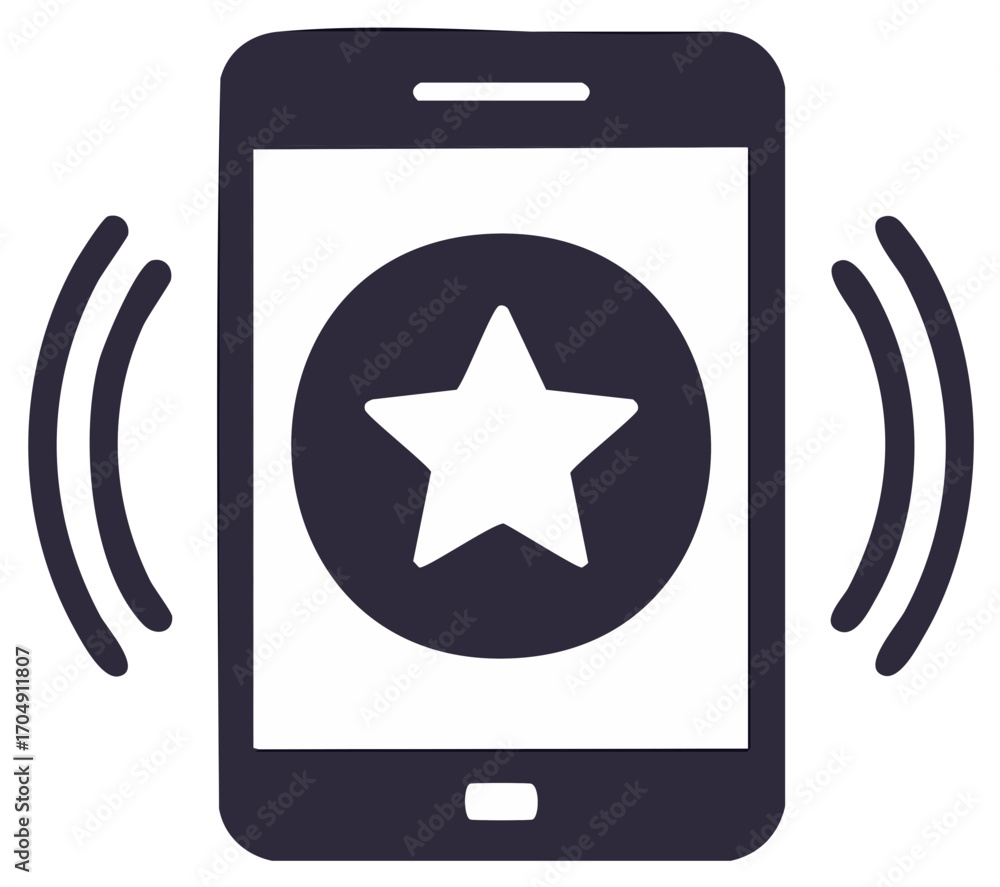 Smartphone receiving alert with a star icon and sound waves indicating ...