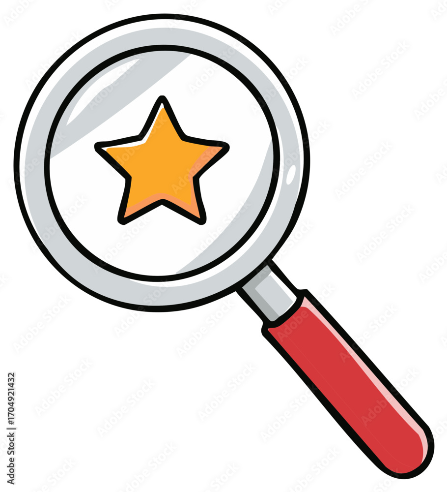 Magnifying glass focusing on a shining star symbol, representing search ...