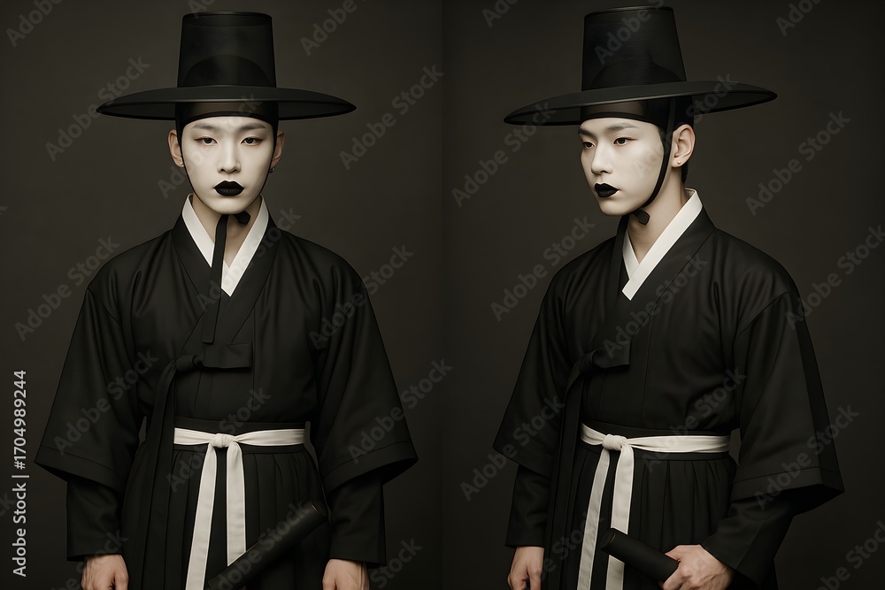 Dual portrait of a man in Korean grim reaper inspired costume wearing ...