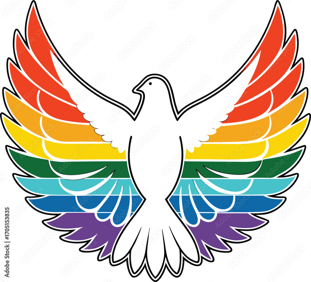 Vector de Stock Symbol of peace and unity rainbow dove in flight logo ...
