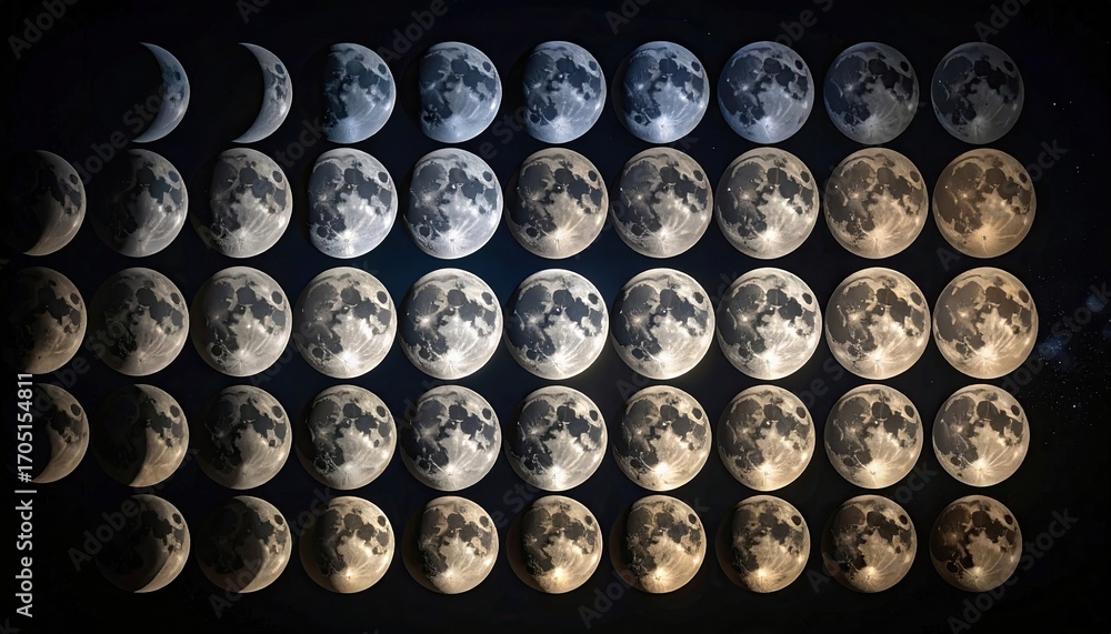 Lunar Phases Displayed in Digital Pixel Art Style with Dark Background ...