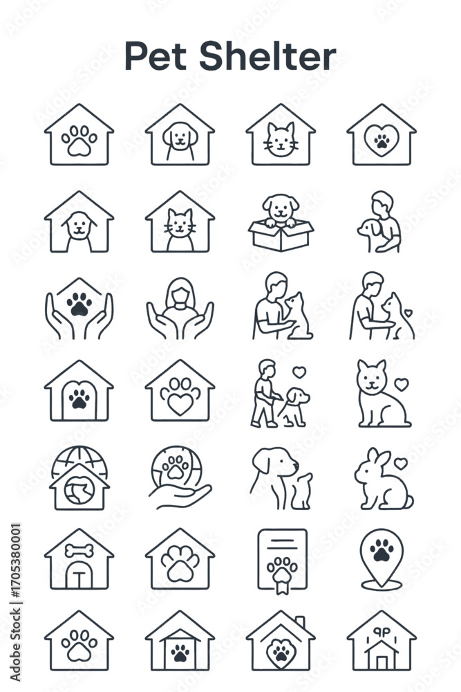 Animal welfare and pet adoption concept illustrated with a collection ...