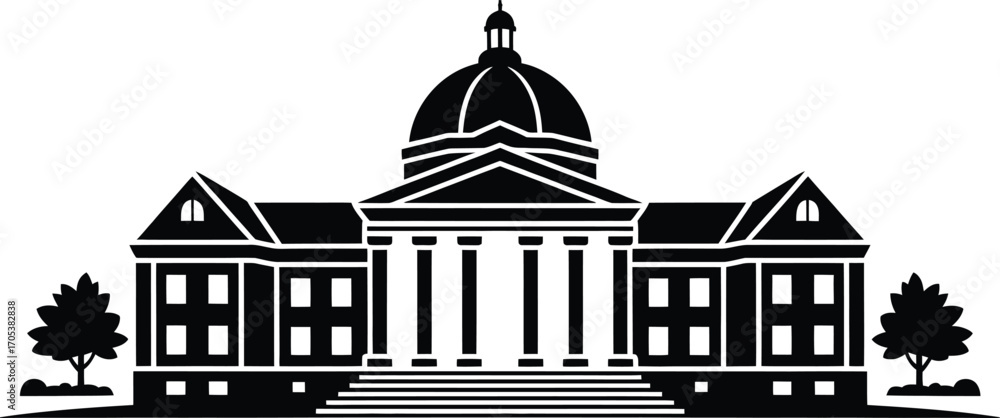 Iconic Government Building Silhouette Vector Illustration with Dome and ...