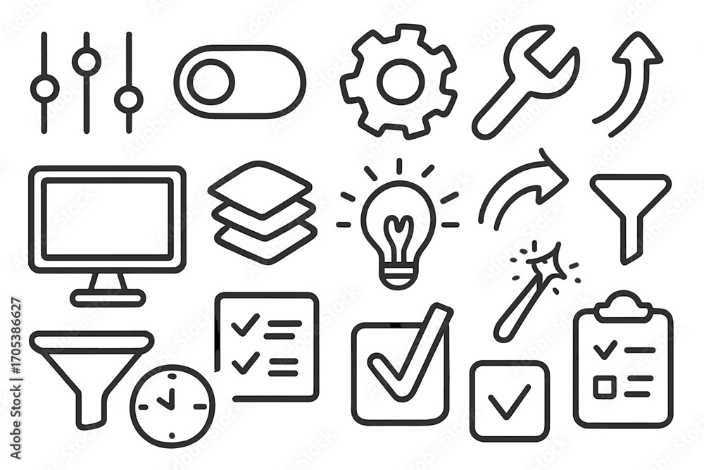 Tech Doodle Icons. Hand-drawn doodle illustration control preset ...