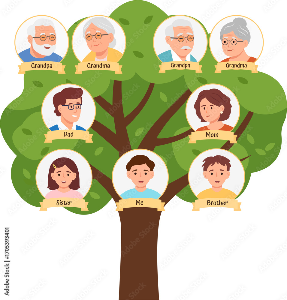 Family genealogical tree. Family history, grandson, parents ...