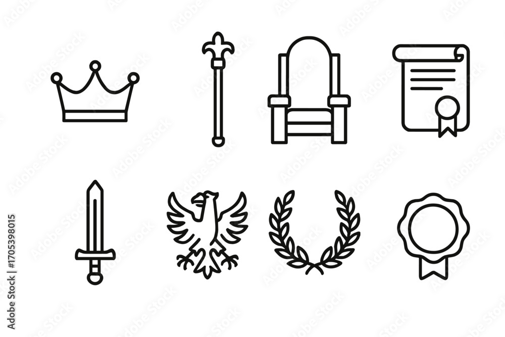 Noble Symbols Icon Set. Outline icon set of noble house symbols of ...
