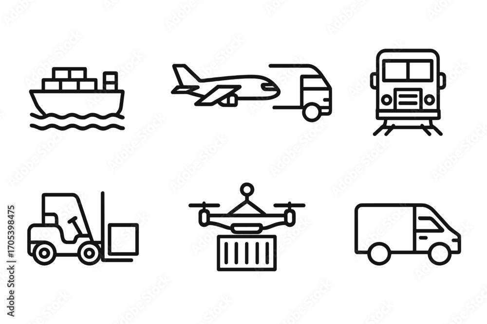 Customs Transport Icons. Outline icon set of customs transport: cargo ...